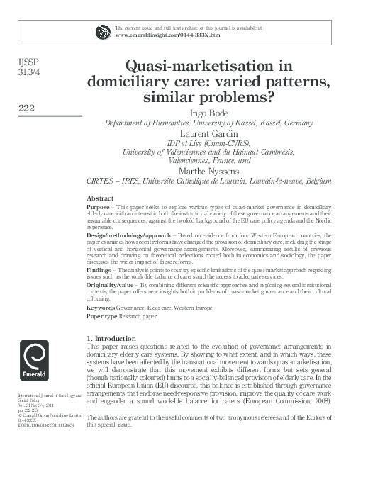 Quasi-marketization in domiciliary care: Varied patterns, similar ...