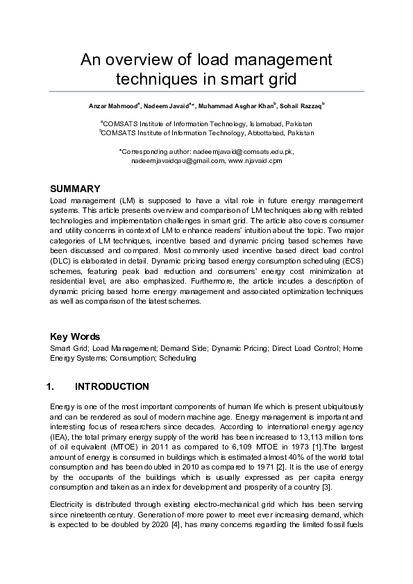 (PDF) An overview of load management techniques in smart grid