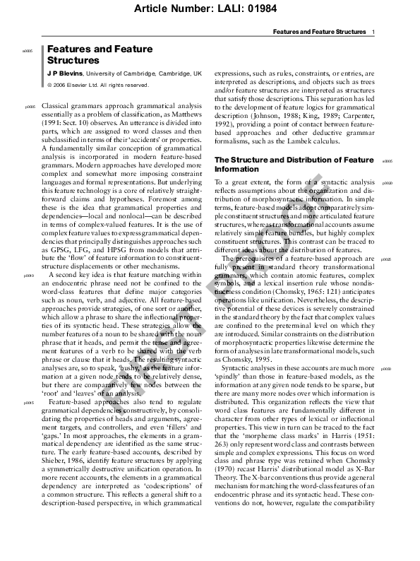 (PDF) Syntactic features and feature structures