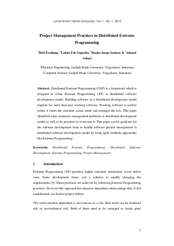 (PDF) Project Management Practices in Distributed eXtreme Programming