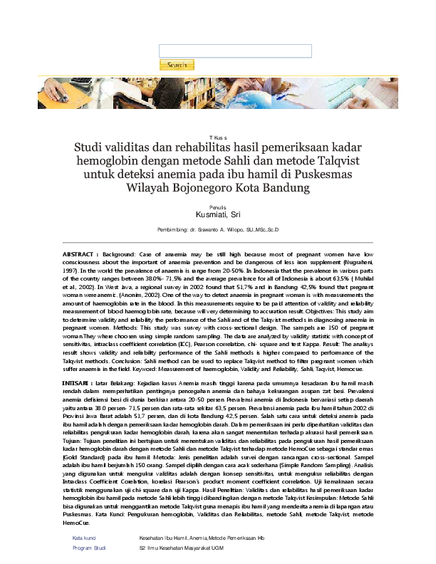 Study validitas dan reliabilitas pada pengukuran hasil pemeriksaan ...