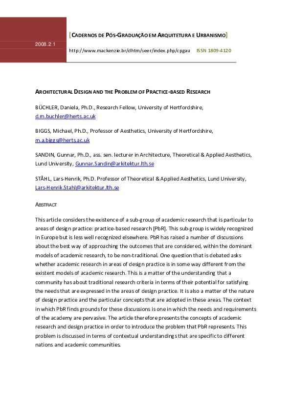 (PDF) Architectural design and the problem of practice-based research.