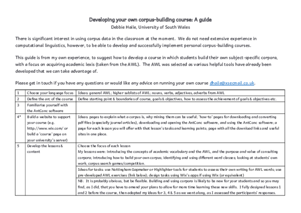 (PDF) Handout to accompany poster on developing a corpus-building course