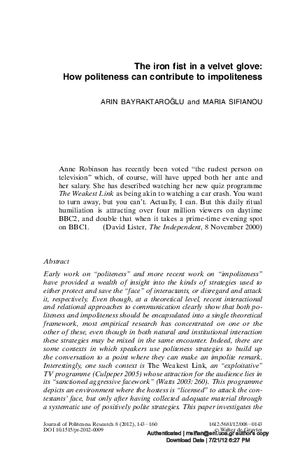 (PDF) The iron fist in a velvet glove: How politeness can contribute to ...