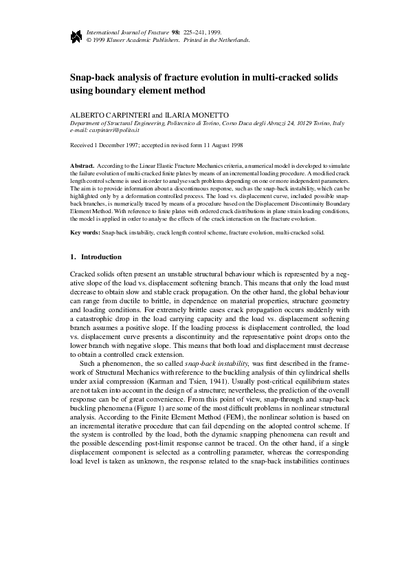 (PDF) Snap-back analysis of fracture evolution in multi-cracked solids using boundary element method