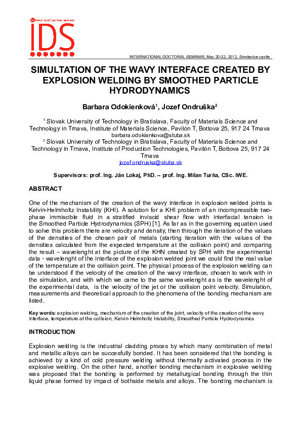 (DOC) SIMULTATION OF THE WAVY INTERFACE CREATED BY EXPLOSION WELDING BY ...