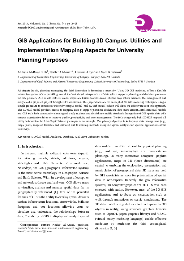 (PDF) GIS Applications for Building 3D Campus, Utilities and Implementation Mapping Aspects for ...