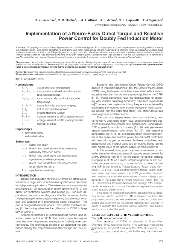 Pdf Implementation Of A Neuro Fuzzy Direct Torque And Reactive Power Control For Doubly Fed