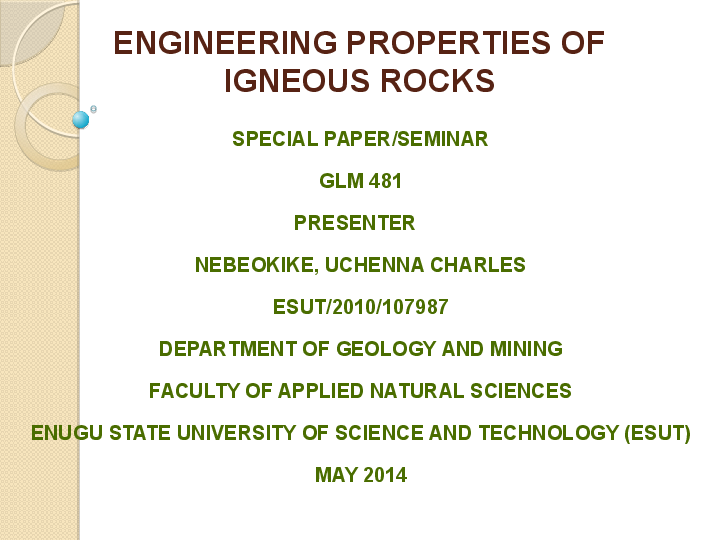(PPT) ENGINEERING PROPERTIES OF IGNEOUS ROCK