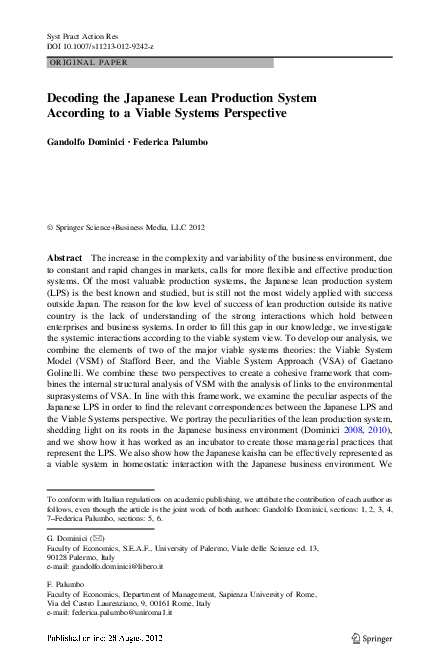 (PDF) Decoding the Japanese Lean Production System According to a ...