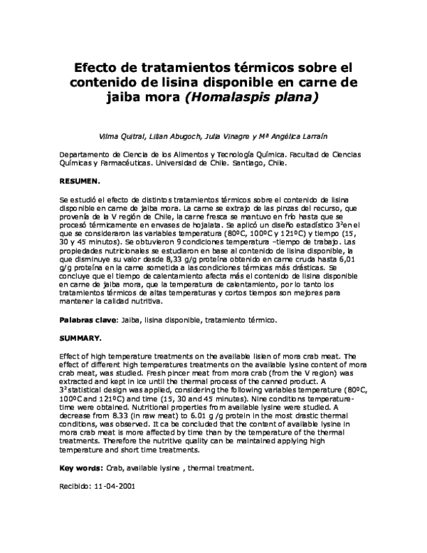 (DOC) Efecto de tratamientos térmicos sobre el contenido de lisina ...
