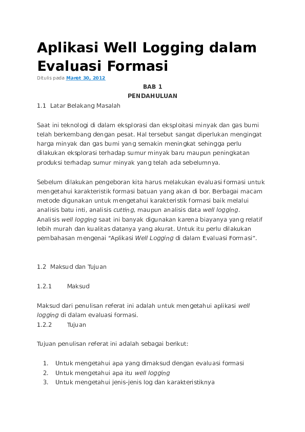 (DOC) Aplikasi Well Logging dalam Evaluasi Formasi
