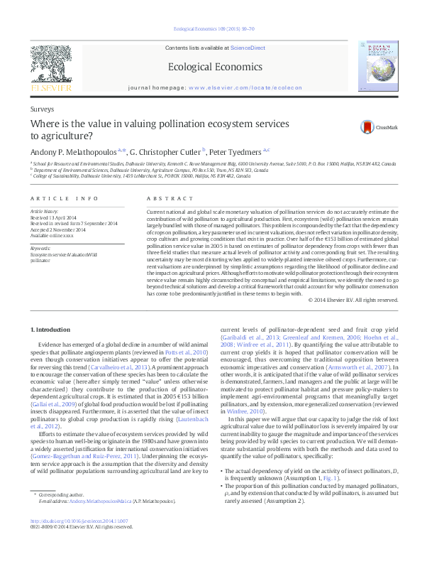 (PDF) Where is the value in valuing pollination ecosystem services to ...