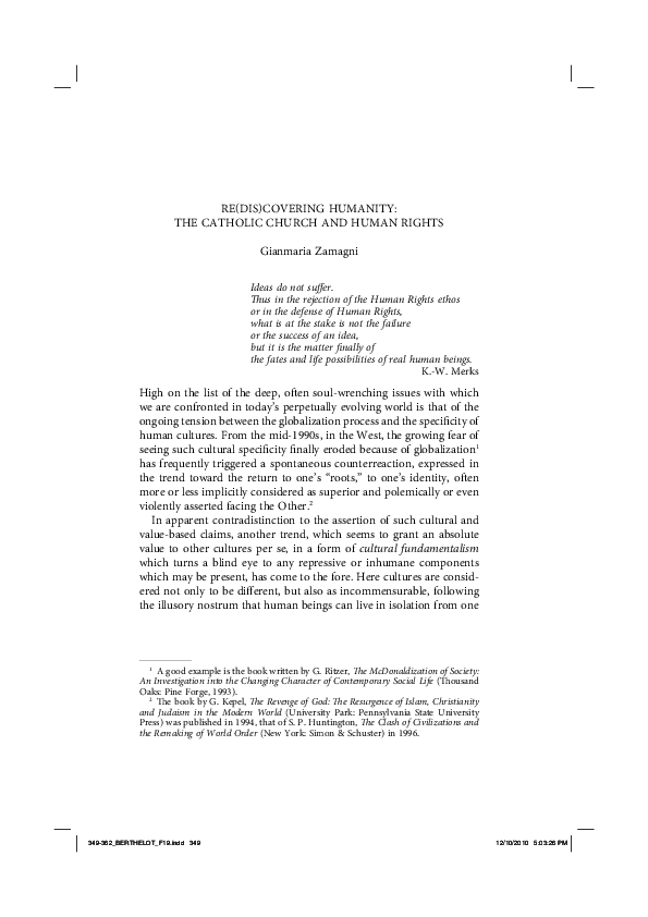 (PDF) Re(dis)covering Humanity. The Catholic Church and Human Rights