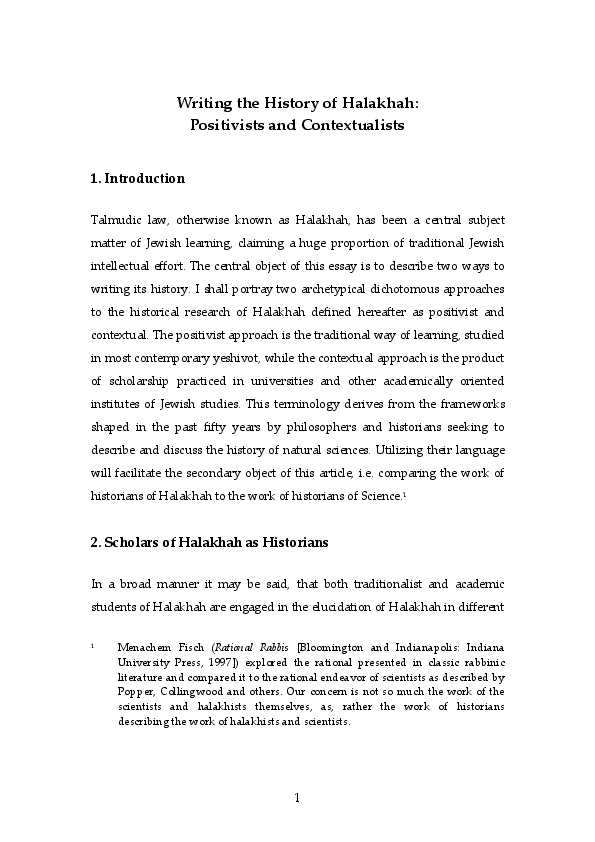 (PDF) Writing the History of Halakhah: Positivists and Contextualists