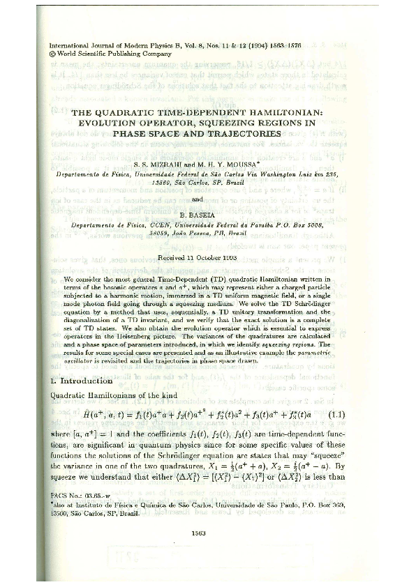 (PDF) THE QUADRATIC TIME-DEPENDENT HAMILTONIAN: EVOLUTION OPERATOR ...