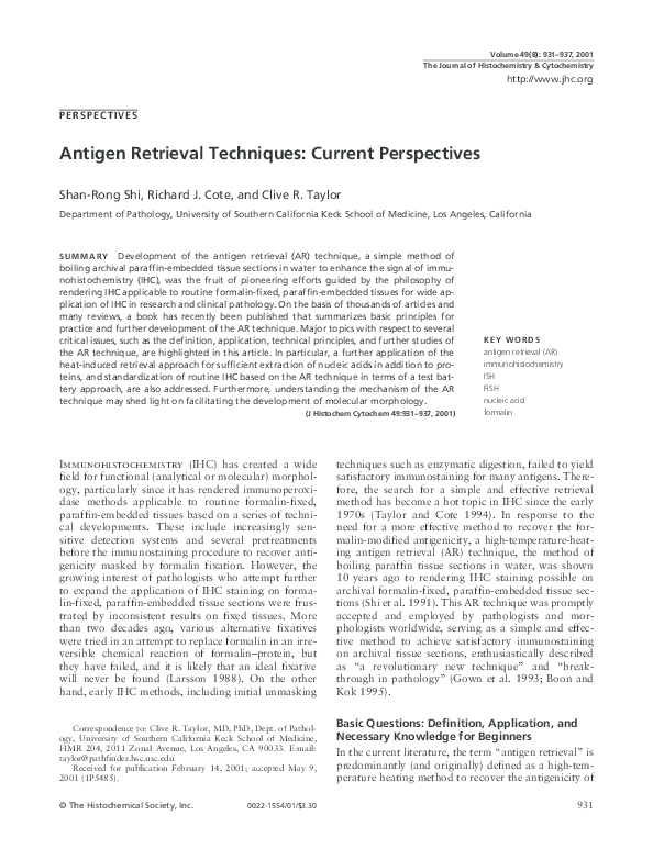 (PDF) Antigen Retrieval Techniques: Current Perspectives | Richard Cote - Academia.edu