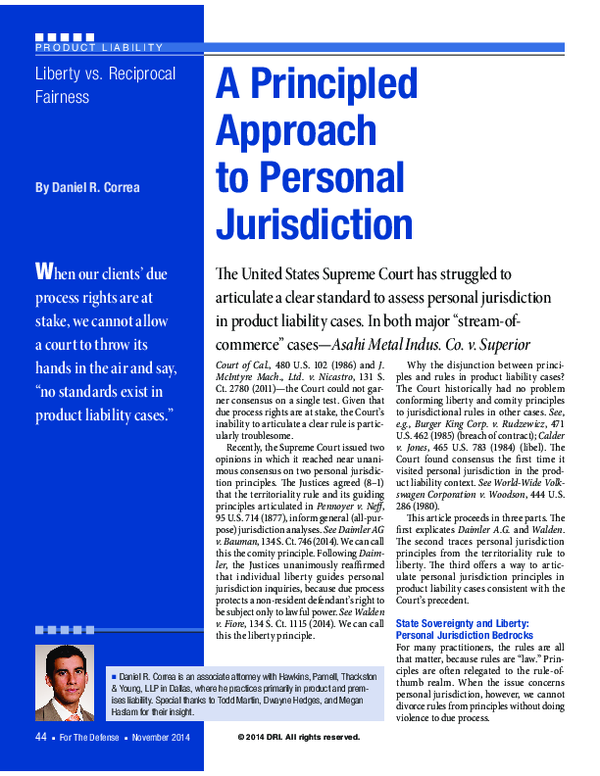 (PDF) Liberty Versus Reciprocal Fairness: A Principled Approach to Personal Jurisdiction