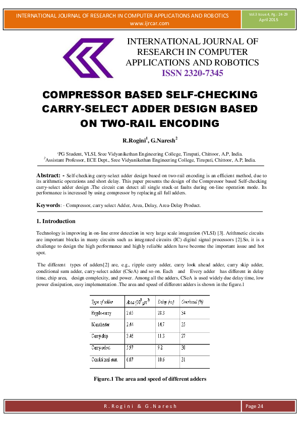 Compressor Based Self Checking Adder Design 
