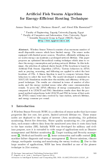 (PDF) Artificial Fish Swarm Algorithm for Energy-Efficient Routing Technique