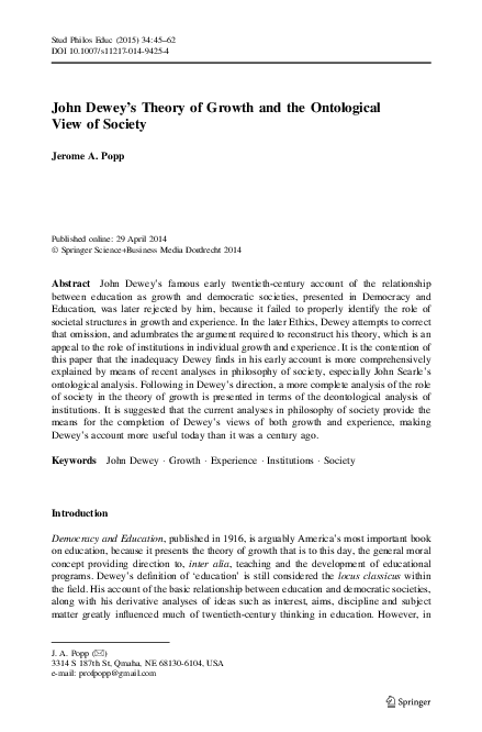 (PDF) John Dewey's Theory of Growth and the Ontological View of Society ...