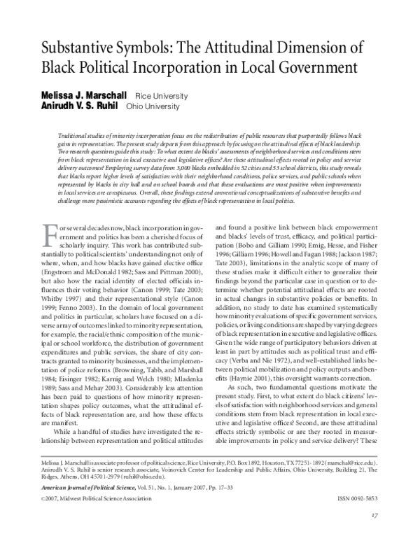 Substantive Symbols: The Attitudinal Dimension of Black Political ...