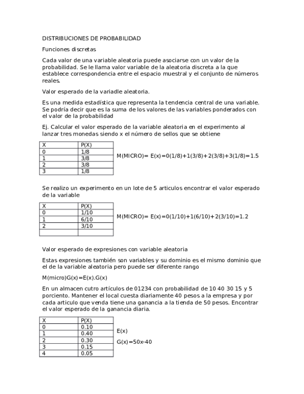 (DOC) DISTRIBUCIONES DE PROBABILIDAD Funciones discretas