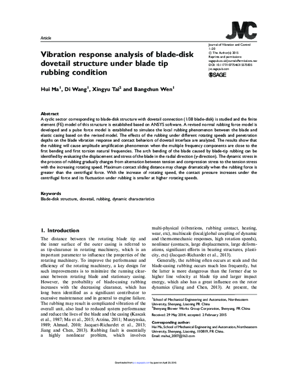 (PDF) Vibration response analysis of blade-disk dovetail structure ...