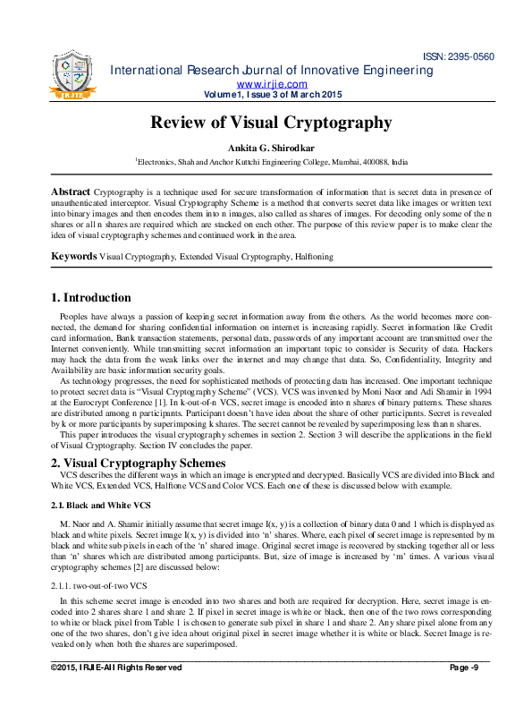 (PDF) Review of Visual Cryptography