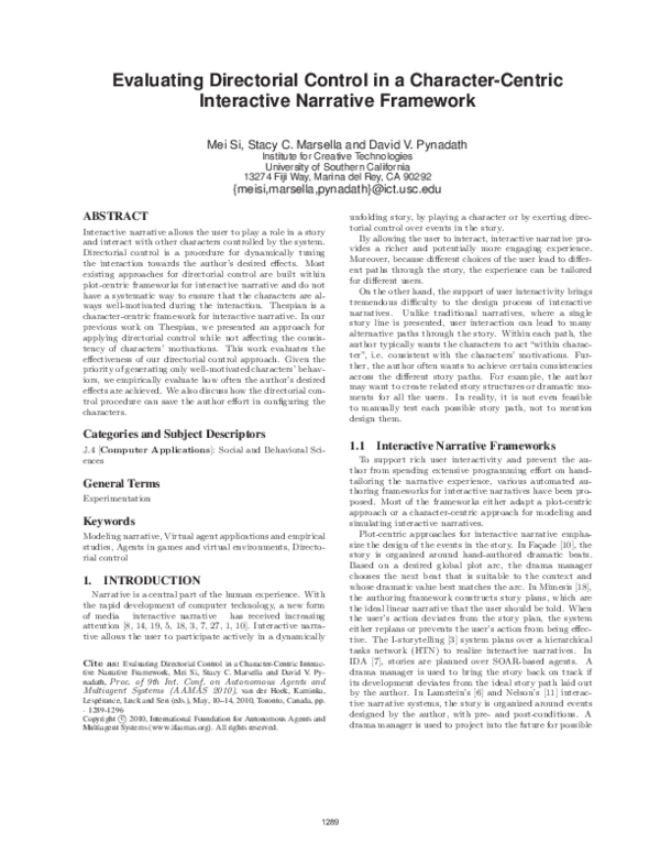 (PDF) Evaluating directorial control in a character-centric interactive ...