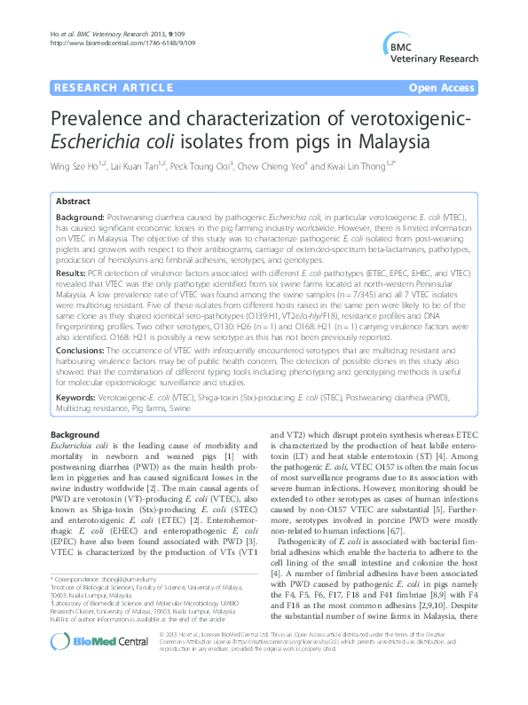 (PDF) Prevalence and characterization of verotoxigenic- Escherichia ...