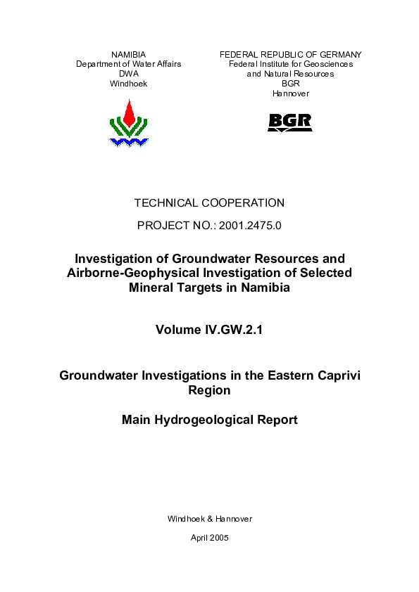 (PDF) Groundwater Investigations in the Eastern Caprivi Region: Main ...