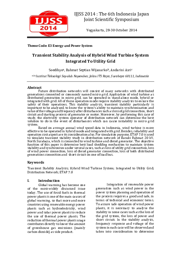 Transient Stability Analysis of Hybrid Wind Turbine System Integrated To Utility Grid