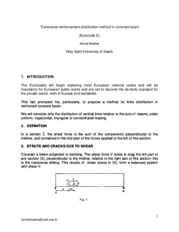 (PDF) Transverse Reinforcement Distribution Method in Concrete Beam (EC2)