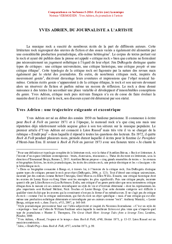 (PDF) Yves Adrien, du journaliste à l'artiste