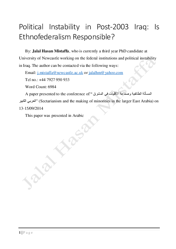 (PDF) Political Instability in Post-2003 Iraq: Is Ethnofederalism ...