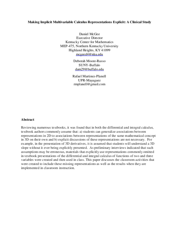 Pdf Making Implicit Multivariable Calculus Representations Explicit