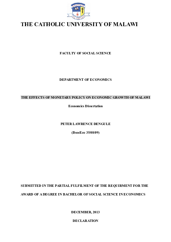 (DOC) The effects of monetary policy on economic growth of Malawi