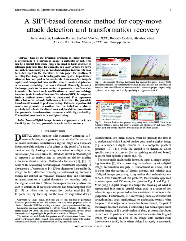 (PDF) Image forensics base on SIFT