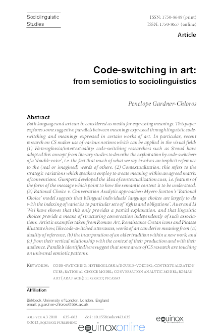 (PDF) Code-switching in Art: from Semiotics to Sociolinguistics