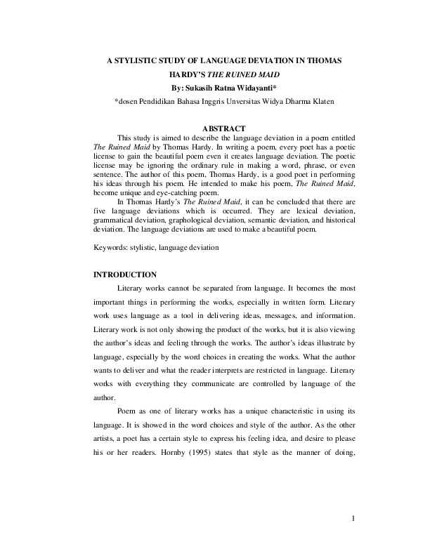 (PDF) A Stylistic Study of Language Deviation in Thomas Hardy Poem
