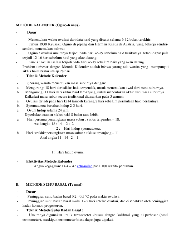 (DOC) METODE KALENDER (Ogino-Knaus