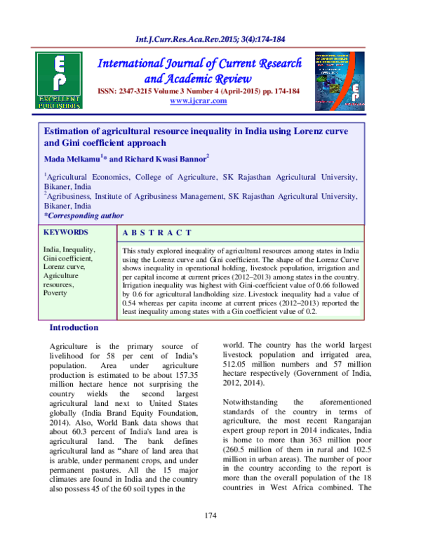 (PDF) Estimation of agricultural resource inequality in India using ...