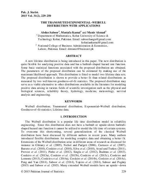 Pdf A Transmuted Exponential Weibull Distribution With Applications