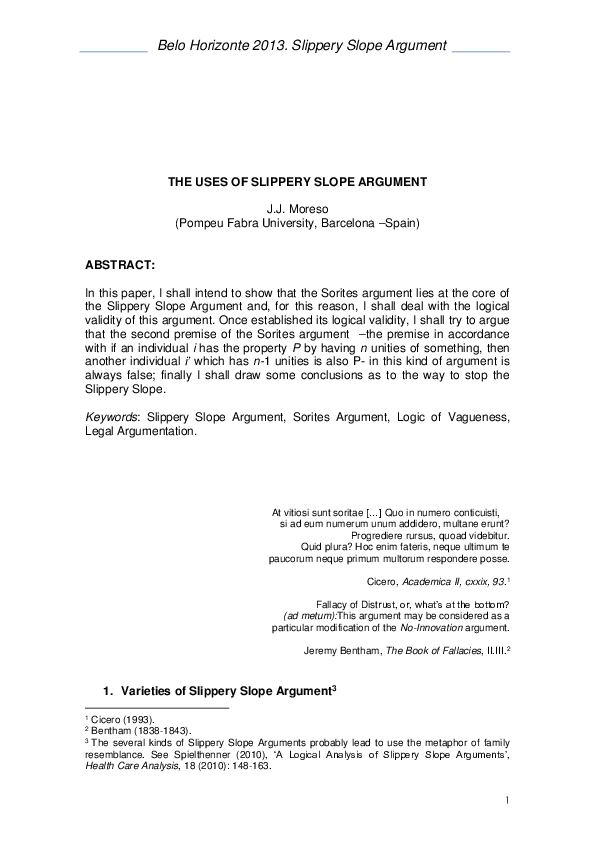 (PDF) The Uses of Slippery Slope Argument