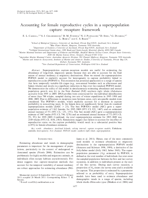 (PDF) Accounting for female reproductive cycles in a superpopulation capture–recapture framework