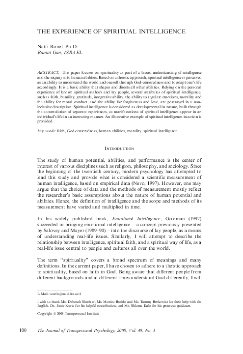 (PDF) The experience of spiritual intelligence