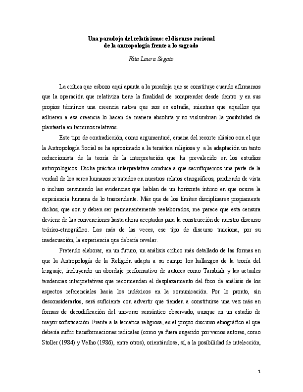 (PDF) "Una paradoja del relativismo. El discurso de la antropología ...