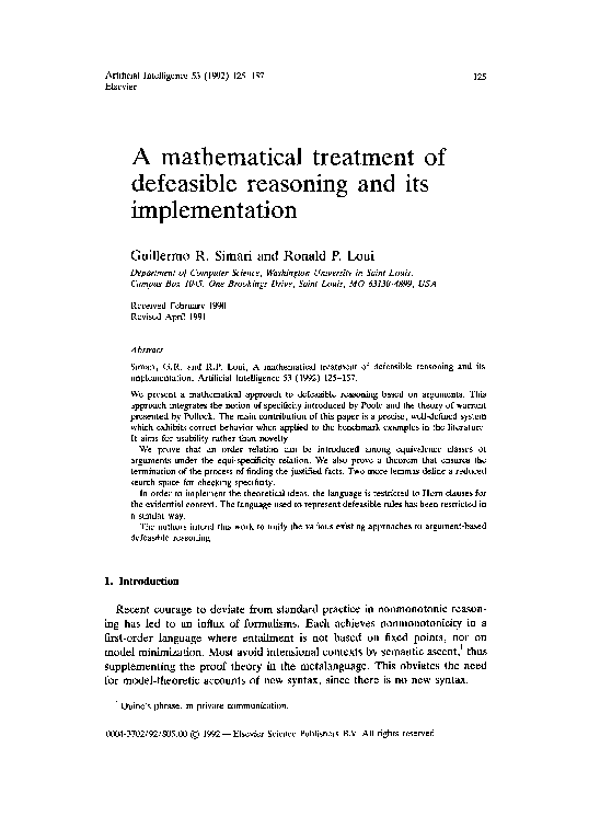 (PDF) A mathematical treatment of defeasible reasoning and its ...