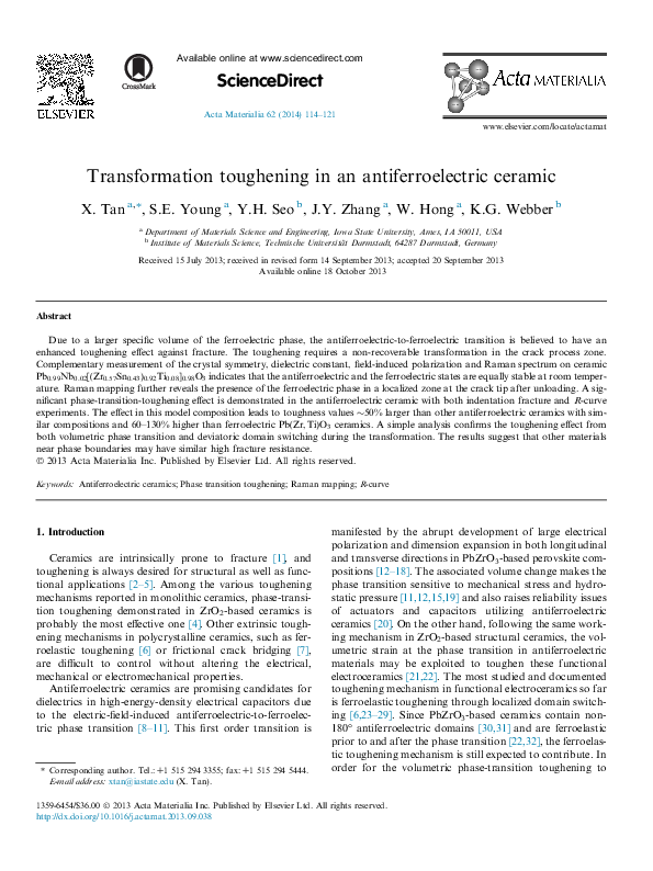 (PDF) Transformation toughening in an antiferroelectric ceramic